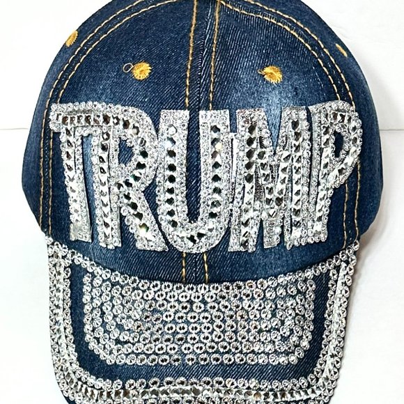 Accessories | President Donald Trump Denim Rhinestone Bling Hat Cap ...